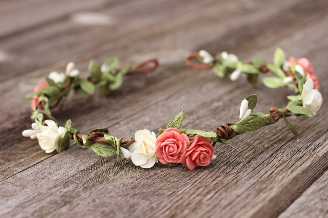 Coral Flower Crown Floral Crown Ivory Flower Crown Wedding - Etsy
