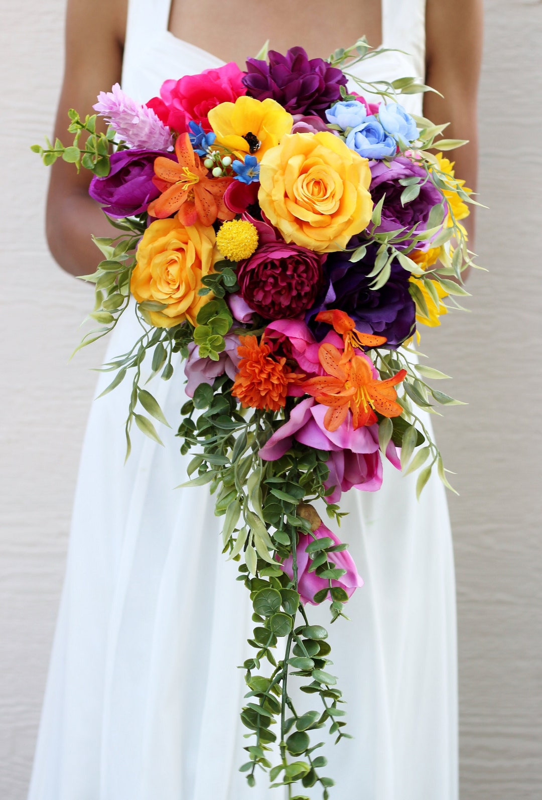 Purple Yellow Orange Blue Pink Colorful Rainbow Bouquet Artificial Faux ...