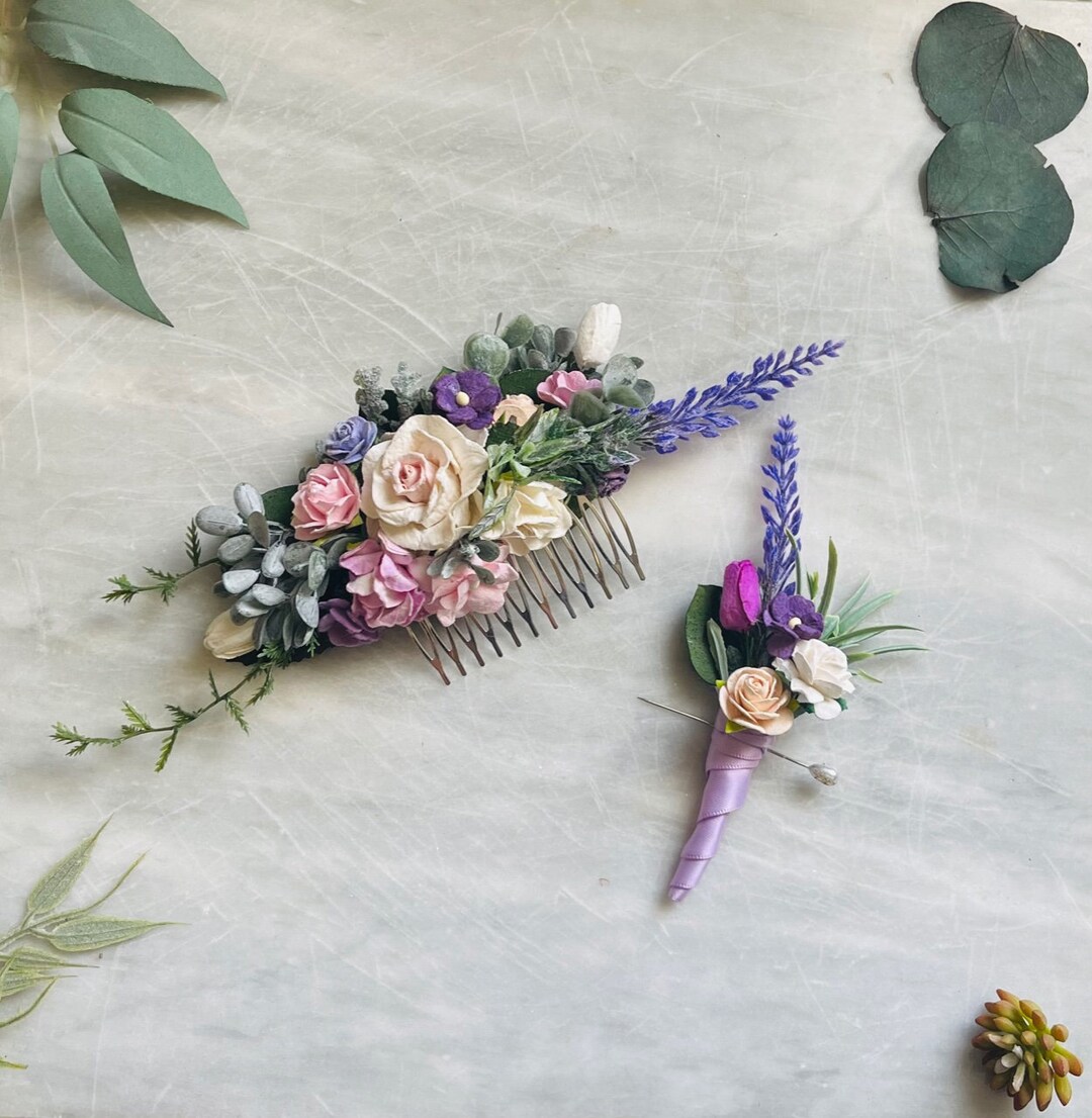 Whimsical Flower Hair Comb Purple Lilac Blush, Wedding Flower ...