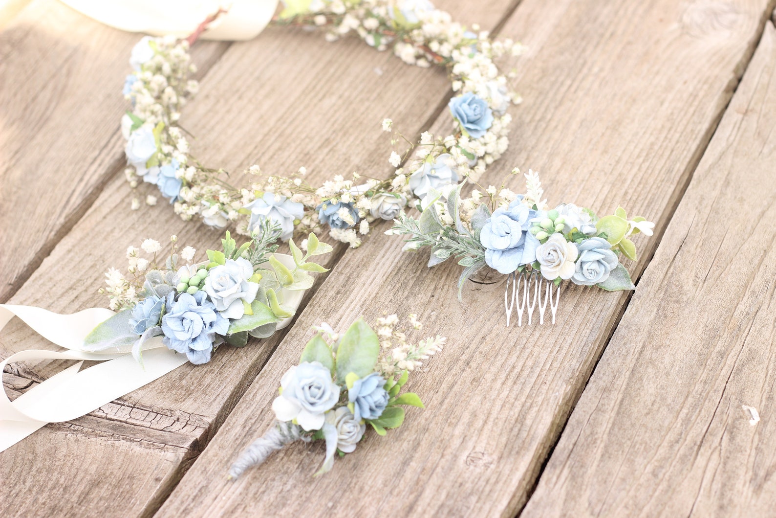 Wedding Set Baby Blue Corsage and Boutonniere Flower Hair - Etsy