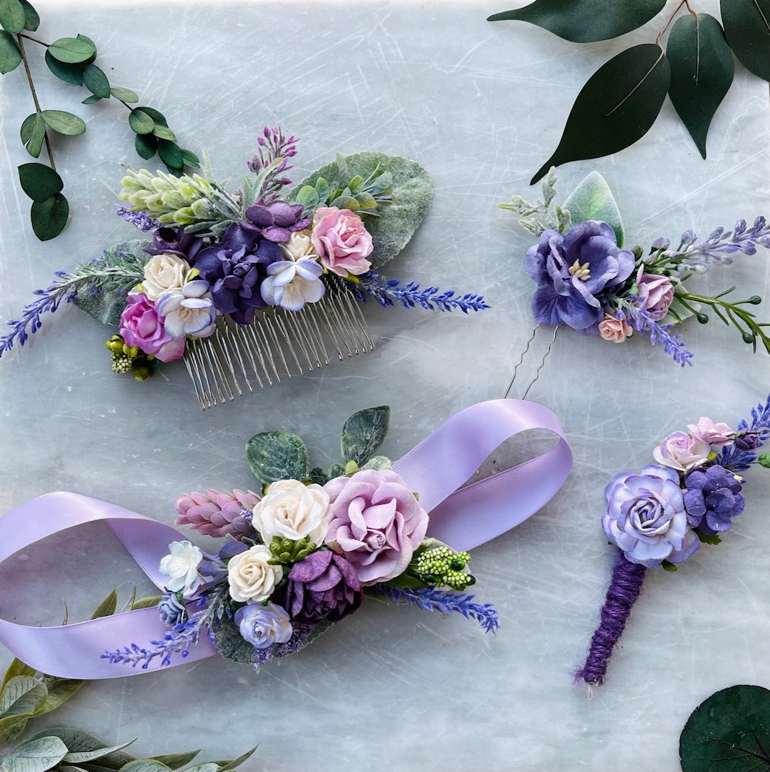 Purple Lilac Blush Corsage and Boutonniere Set, Flower Wrist Corsage ...