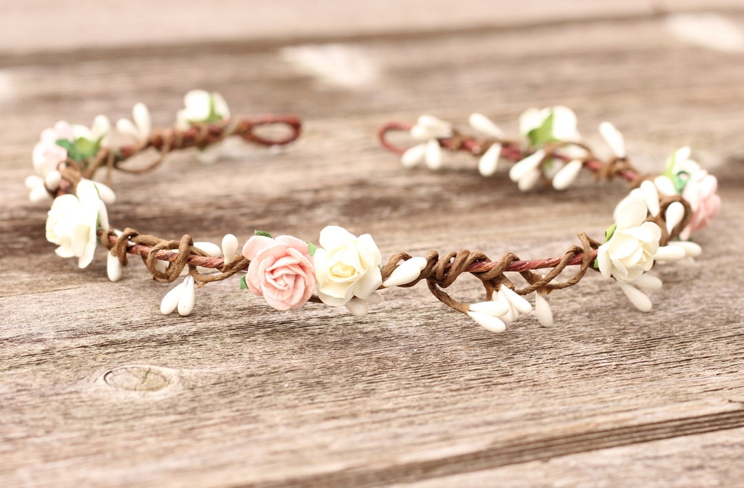 Blush Pink and Ivory Flower Crown Headband Girls Women Floral Hair ...