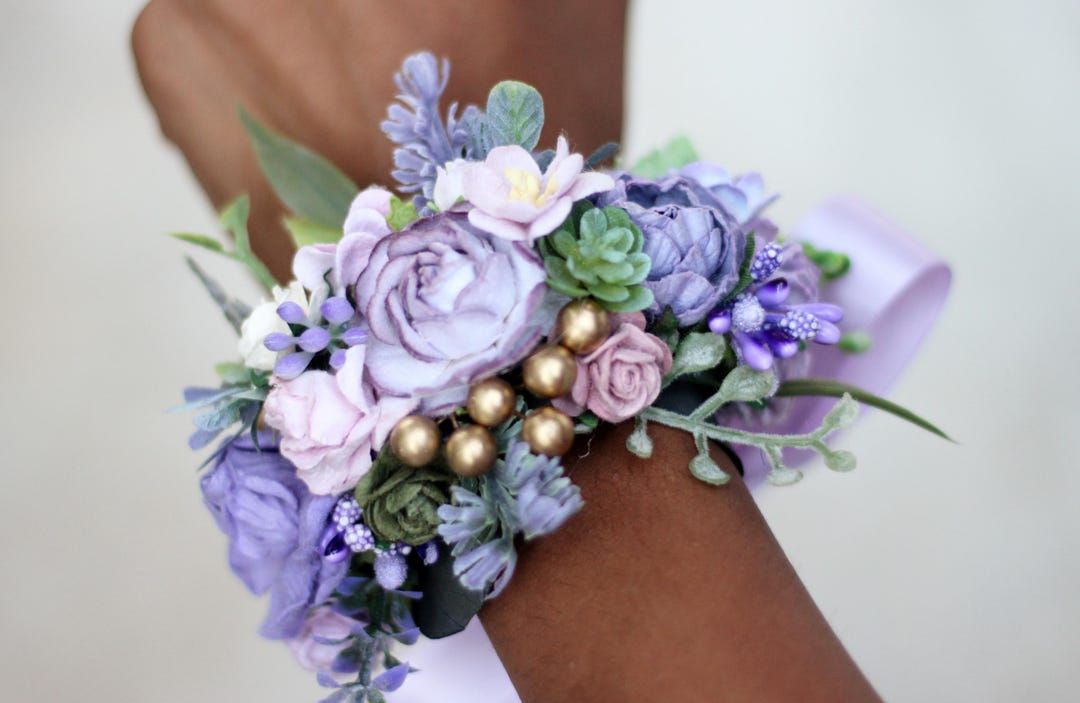 Lilac Purple Gold Prom Flower Wrist Corsage - Etsy