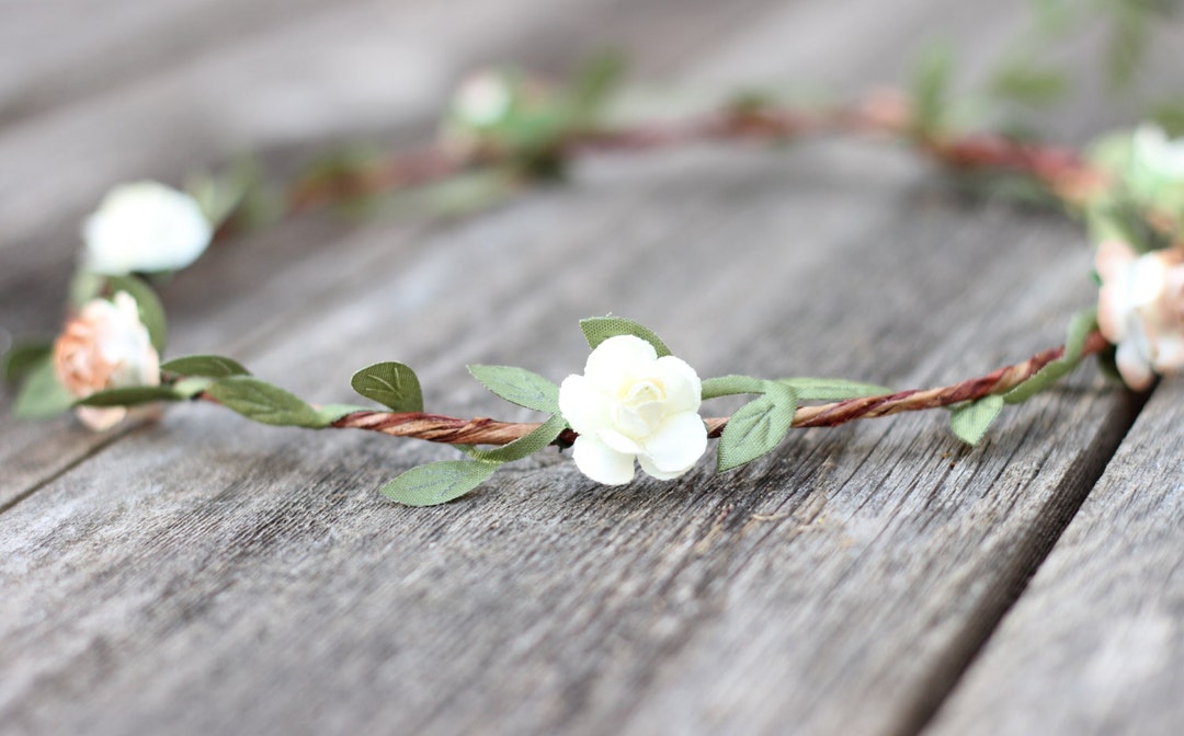Natural Wedding Boho Flower Crown Adult Ivory Floral Crown - Etsy