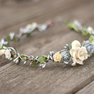Silver Deep Cream Ivory Flower Crown - Etsy