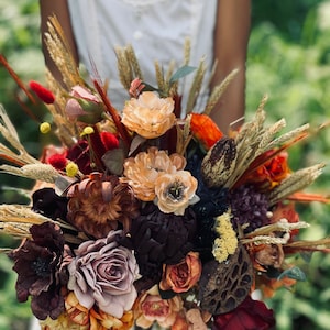 Burgundy Burnt Orange Rust Wedding Bouquet Flowers, Faux Silk Bridal ...