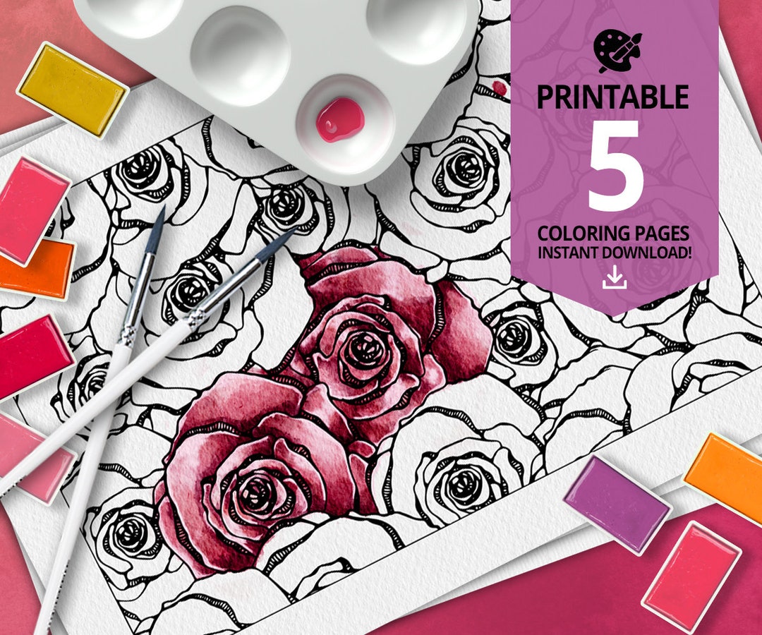 5 Beautiful Art Coloring Page for Abdults / Instant Download, Printable ...