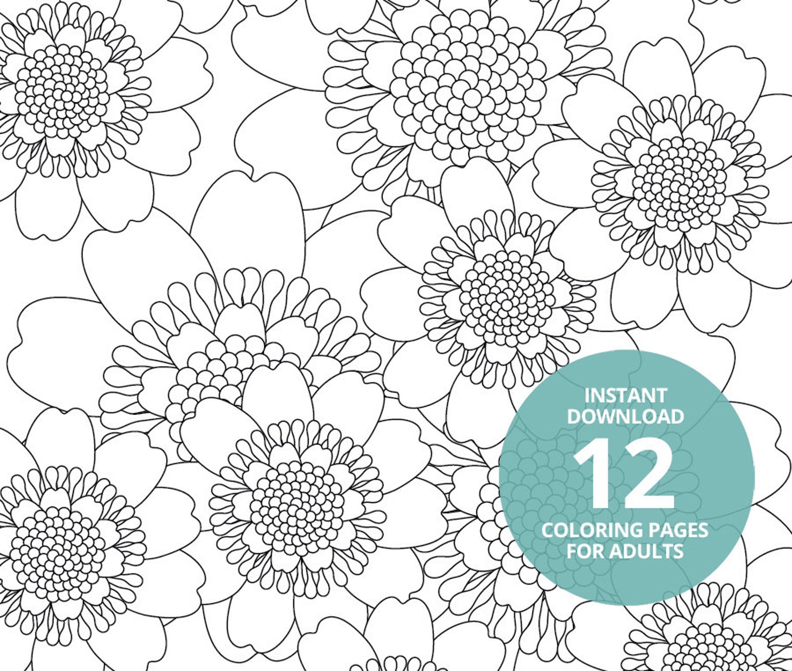 12 Adult Coloring Pages for Adult , Digital Coloring Pages, Colouring ...