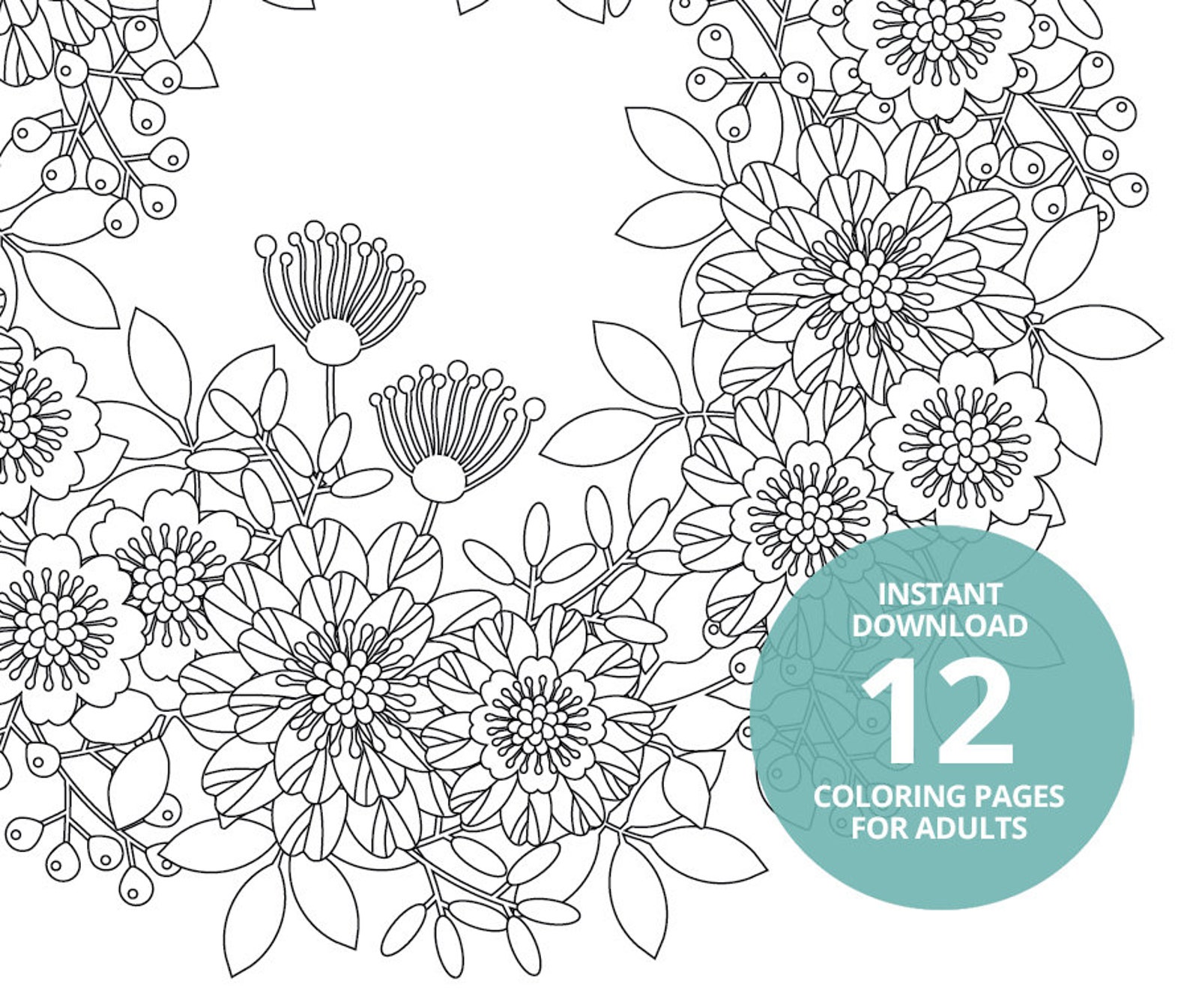 12 Adult Coloring Pages for Adult , Digital Coloring Pages, Colouring ...