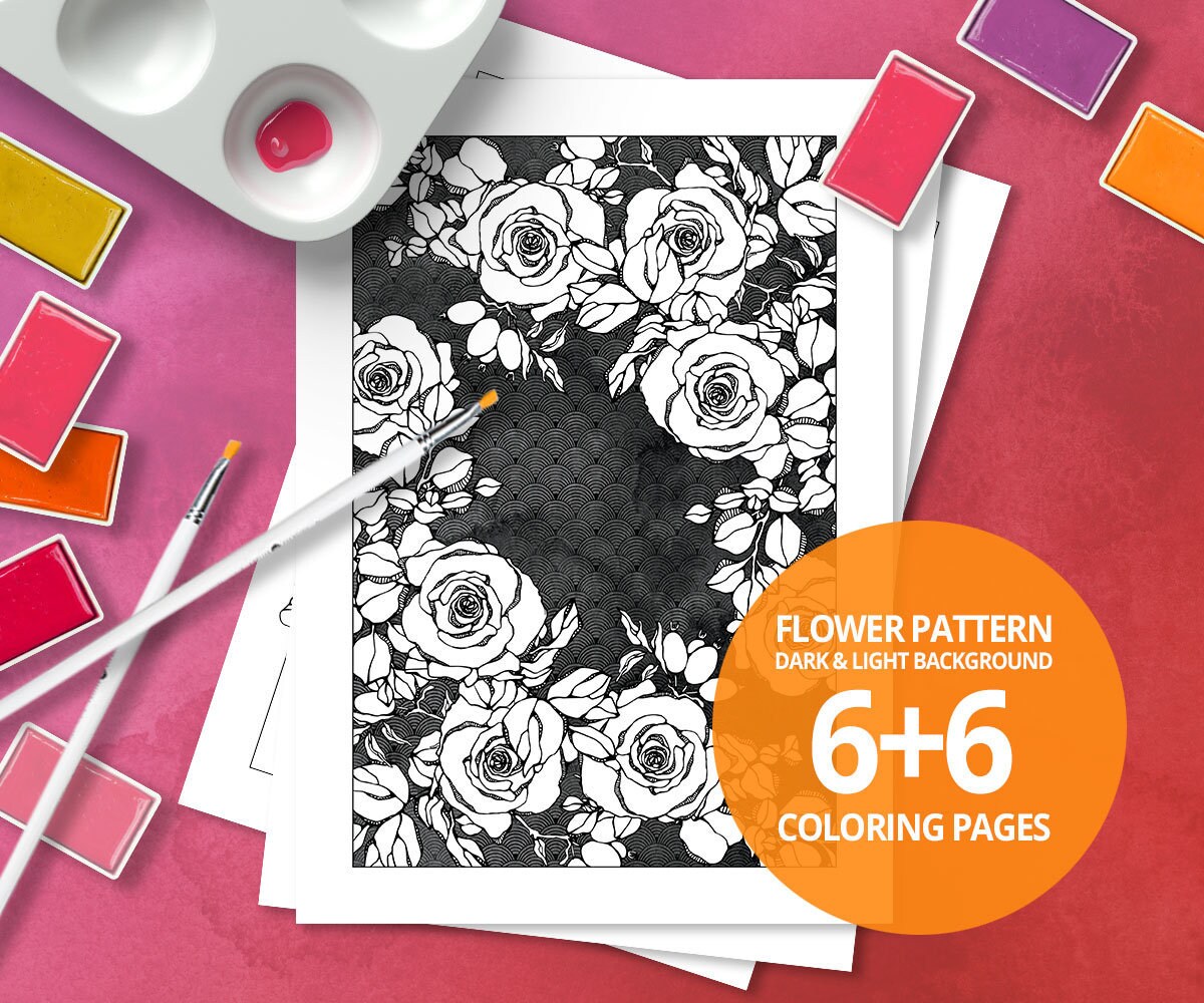 6+6 Beautiful Art Coloring Pages With Light and Dark Background ...