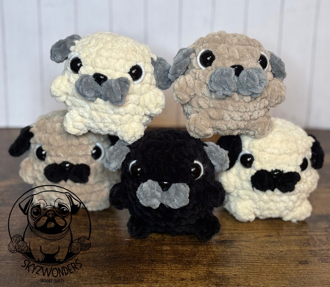 Chubby Pugs Mini Crochet Plush, Crochet Pug, Stuffed Animal, Amigurumi ...
