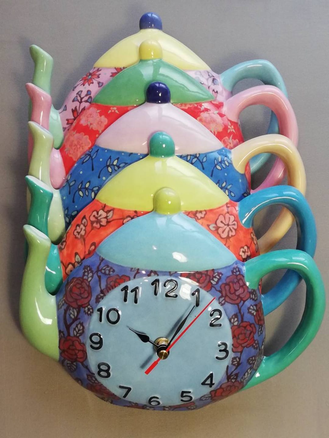 Teapot Clock "flora"; Country-style Ceramic Wall Clocks in 5 Floral ...