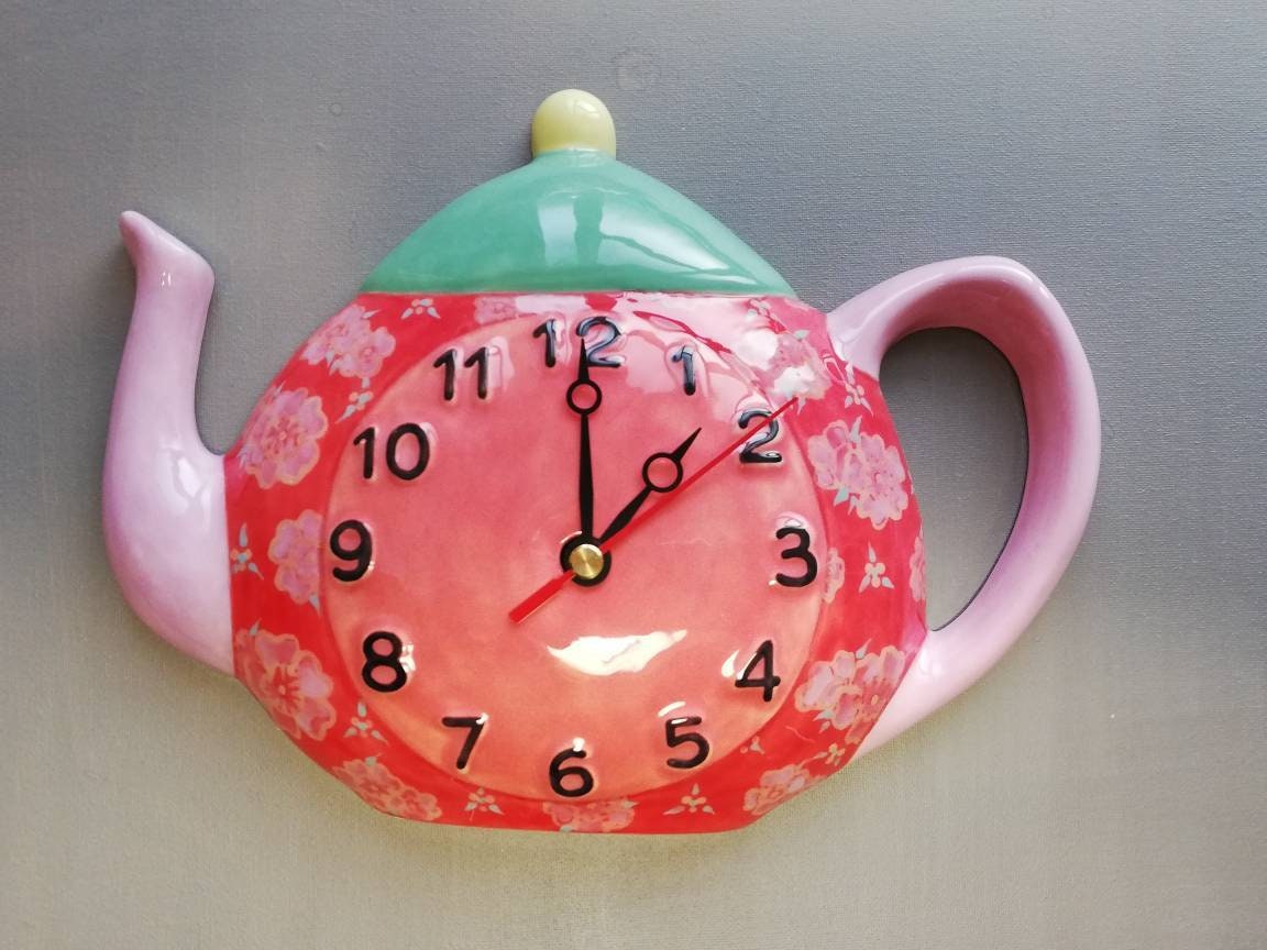 Teapot Clock "flora"; Country-style Ceramic Wall Clocks in 5 Floral ...