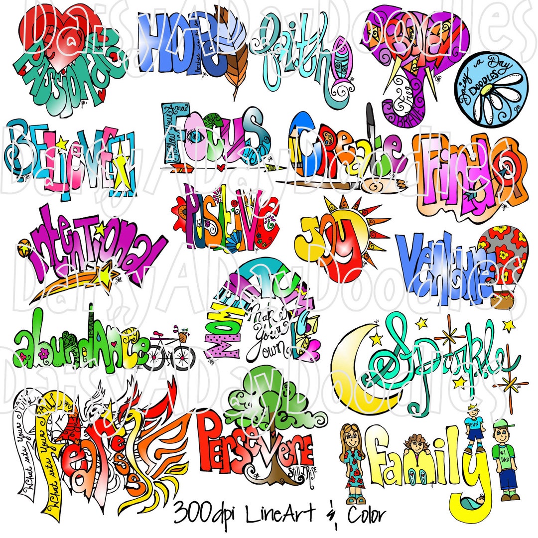 Power Words Doodle Words Goals Coloring Pages - Etsy