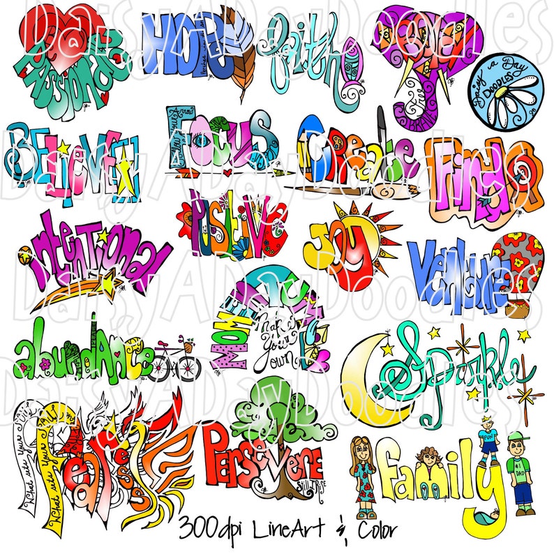 Power Words Doodle Words Goals Coloring Pages - Etsy
