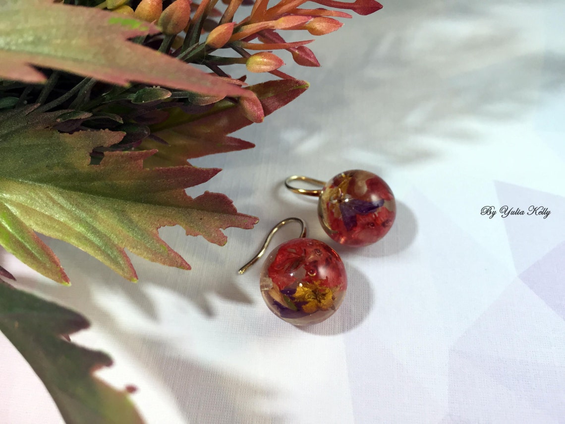 Crystal Epoxy Resin Earrings Flower Earrings Resin Earrings - Etsy