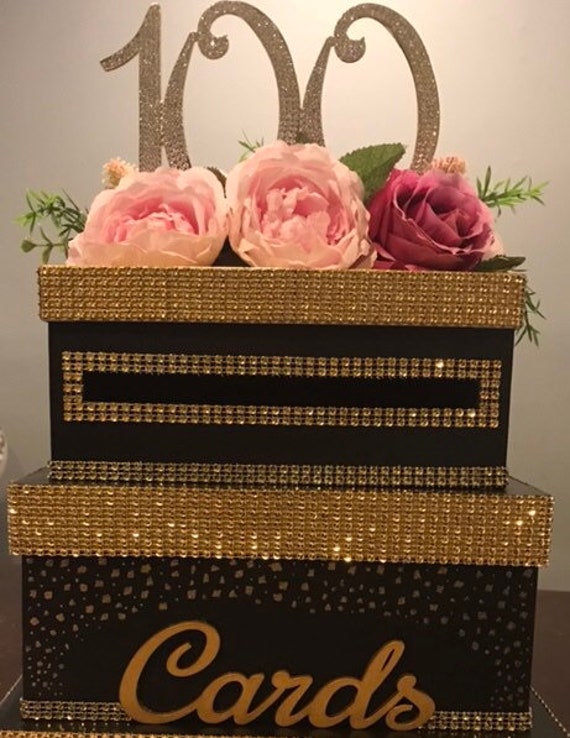 100th gold and black box with flowers Paper & Party Supplies etna.com.pe