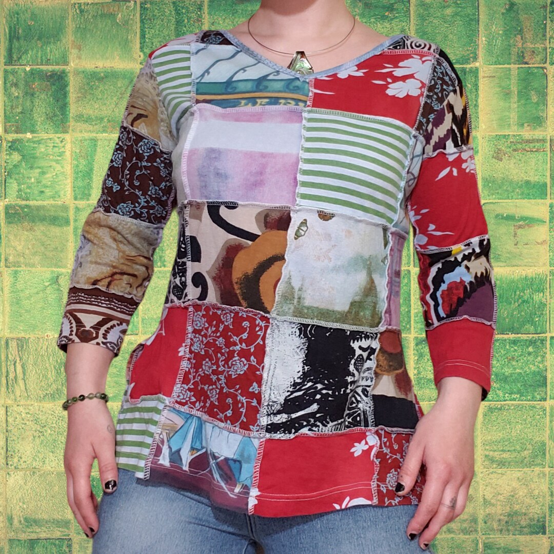 L | Fresh Groove | Cute N Comfy Multicolor Patchwork Floral Striped ...
