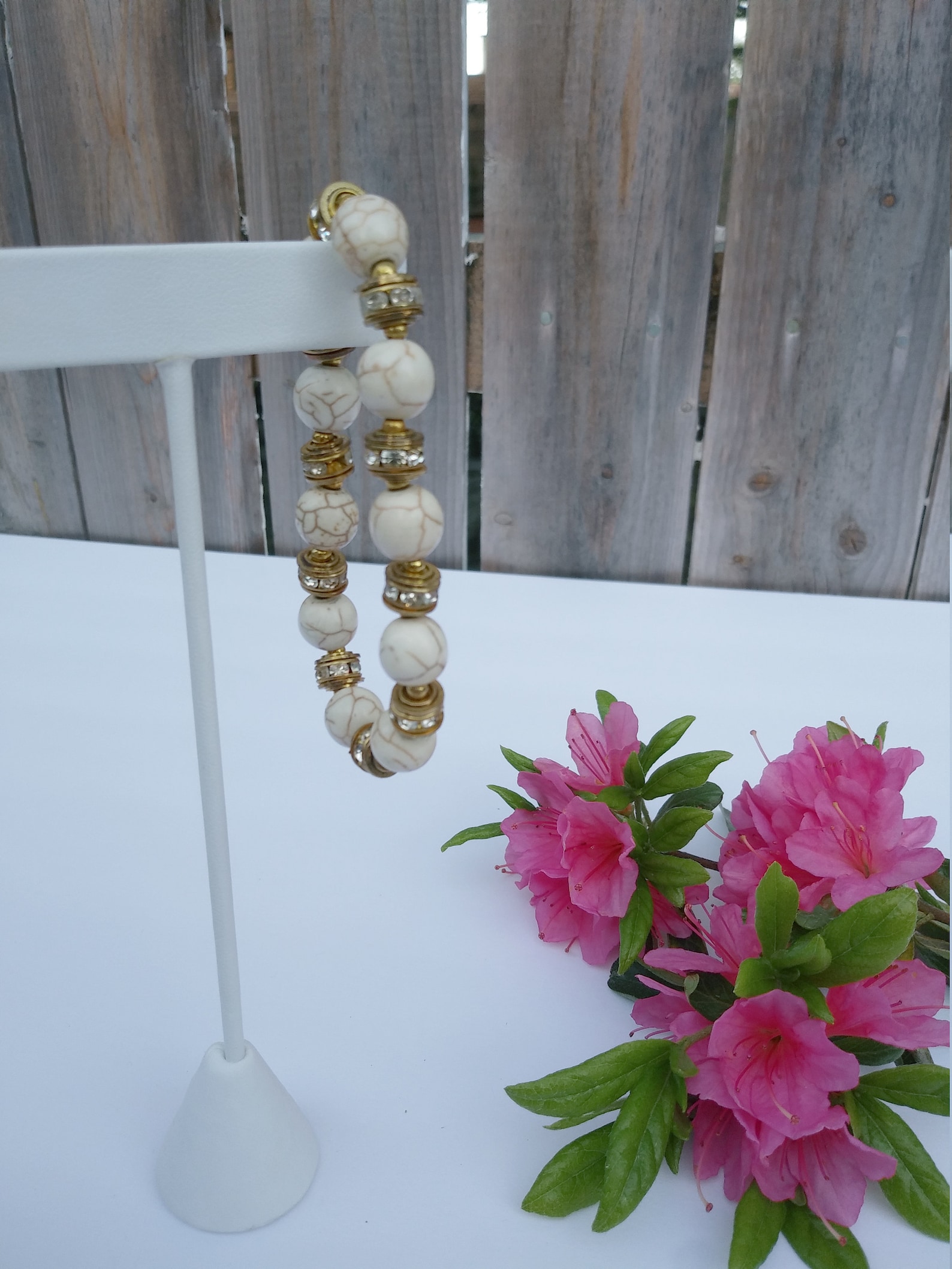 Faux Cream Marble Beads & Gold-tone Bead Bracelet - Etsy