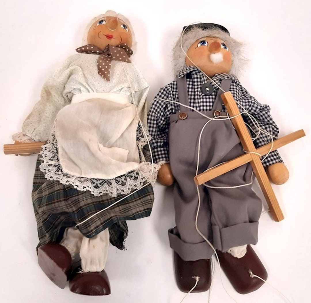 Vintage Old Couple Handmade Wood Marionettes Puppets - Etsy