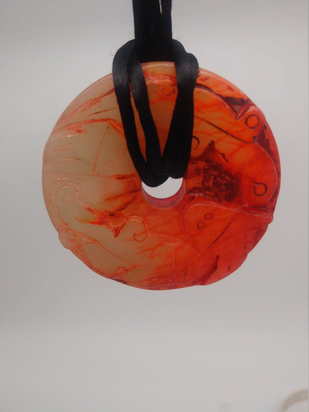 Double Dragon Pendant Necklace - Red Chinese Jade -(with an Extra Glass ...