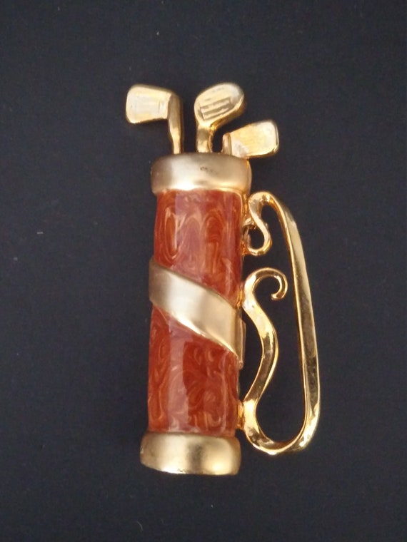 Gold Toned Golf Bag Pin Brooch - Etsy