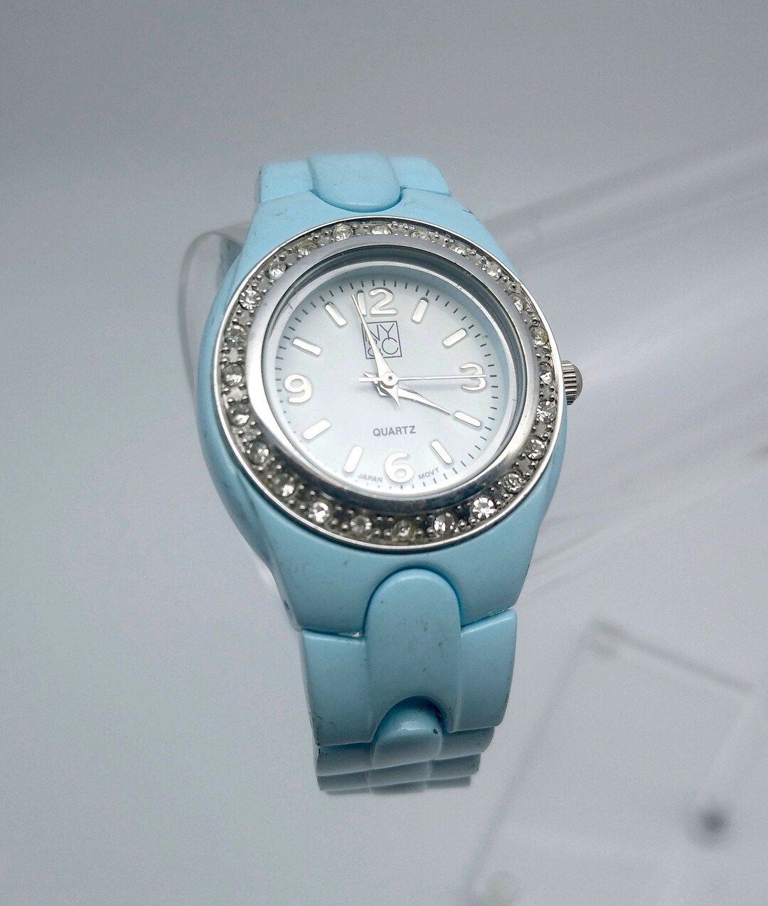 NY & Company Watch Baby Blue Band With Rhinestones on the Bezel 7" Band ...