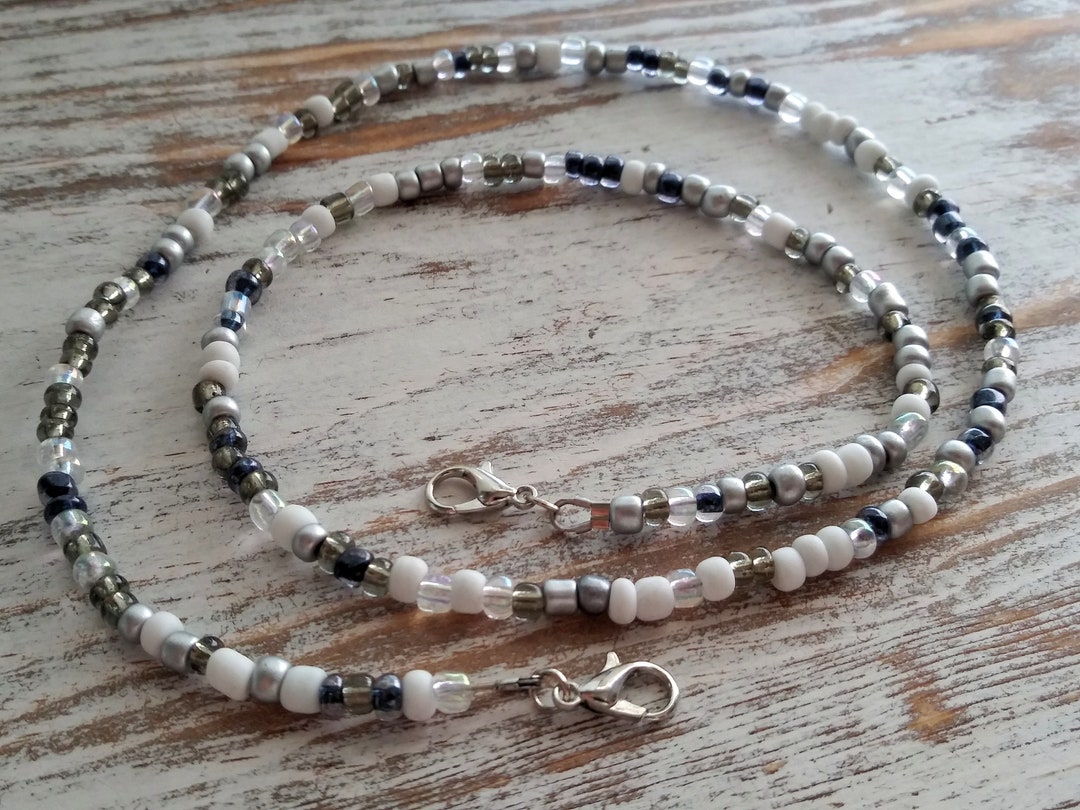 Beaded Mask Holder Necklace: Hand Strung Glass Seed Beads, Converts to ...