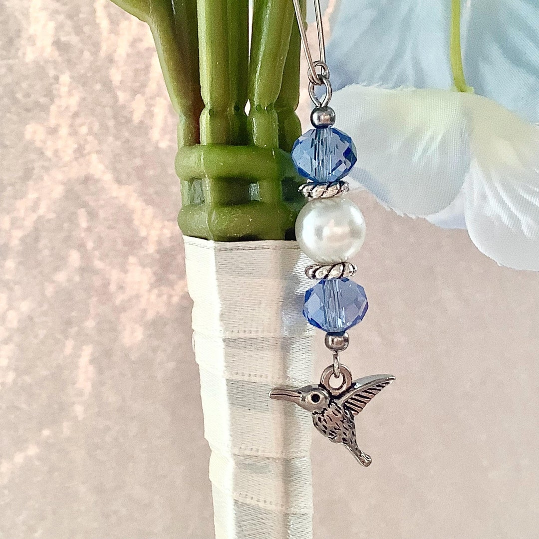 Hummingbird Bouquet Charm Pin: Something Blue Wedding Accessory - Etsy
