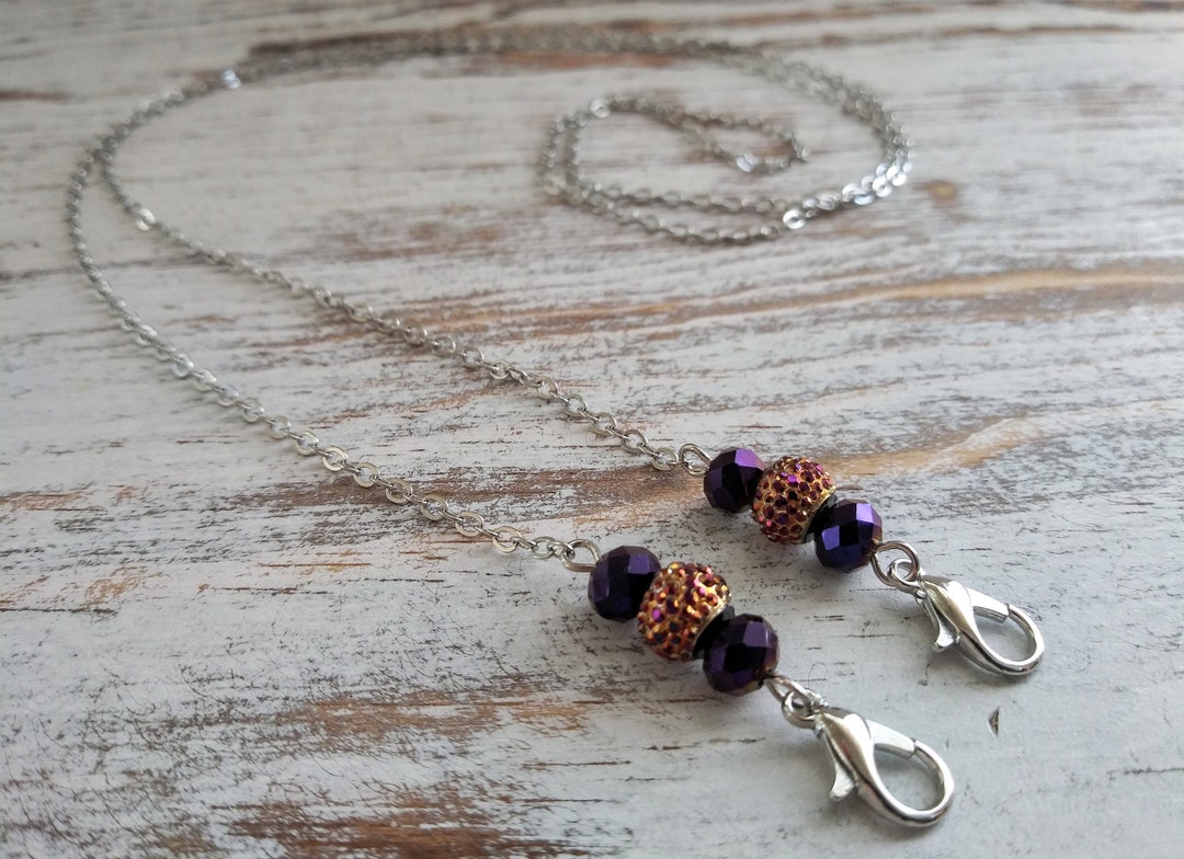 Purple Crystal Beaded Face Mask Chain: Silver Mask Holder Necklace - Etsy
