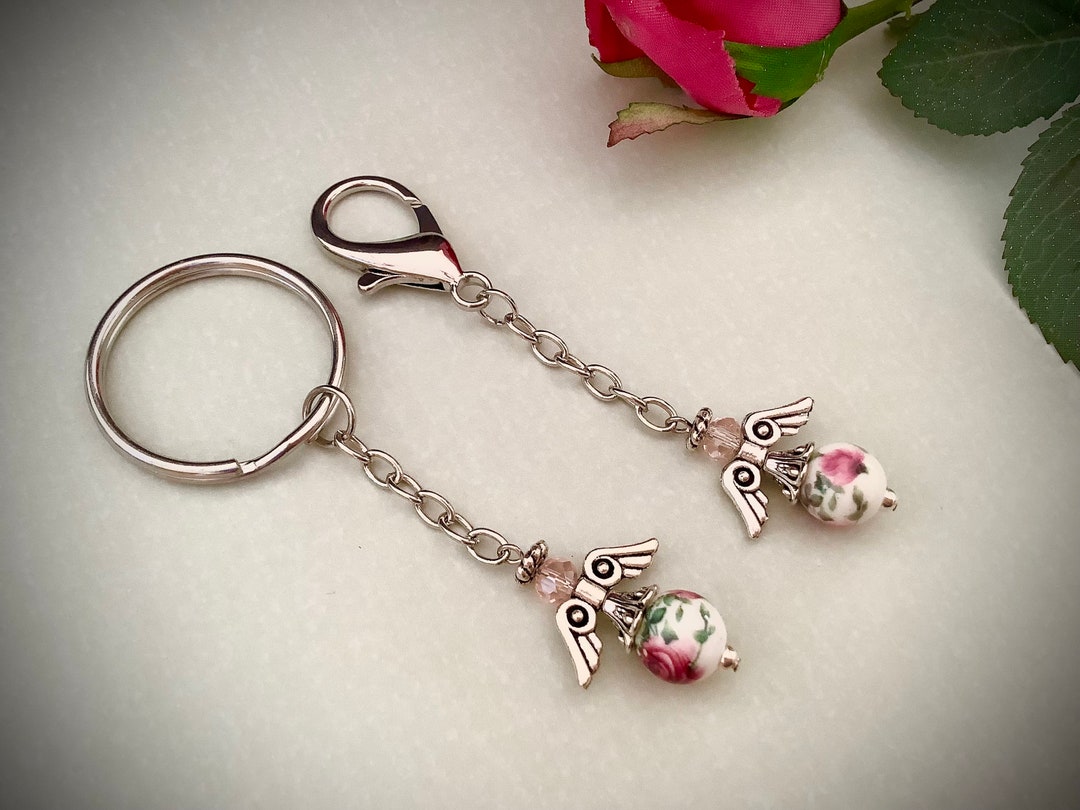 Key Ring and Purse Charm Gift Set, Angel Keychain, Rose Angels ...