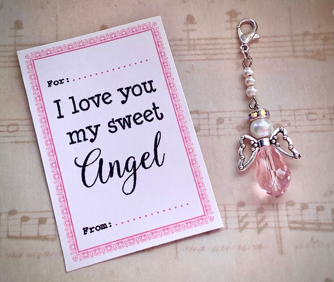 I Love You Angel, Tiny Pink Angel Charm, Crystal With Glass Pearls ...