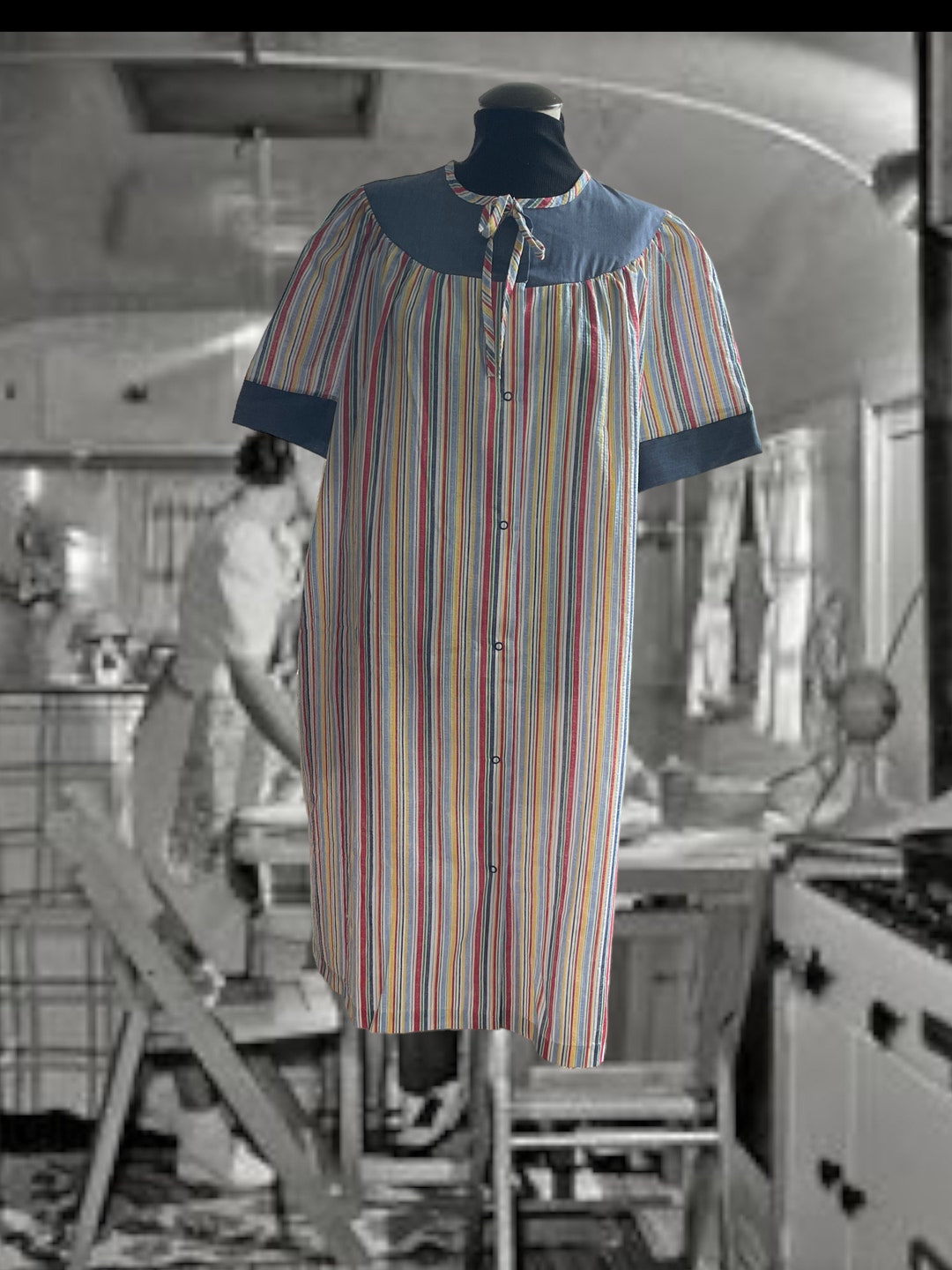 Vintage 1970s House Dress, Smart Time Robe, Duster, Cotton Day Dress ...