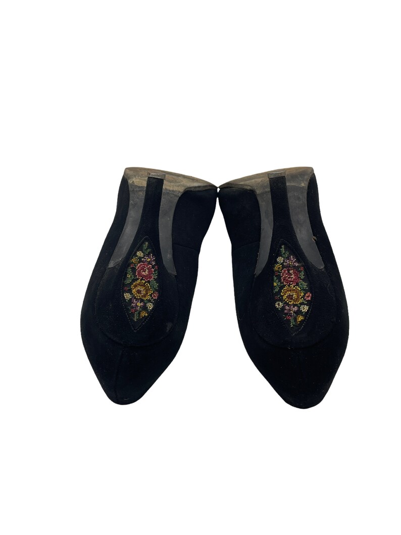 Vintage 1960s High Heels Black Suede With Needlepoint - Etsy