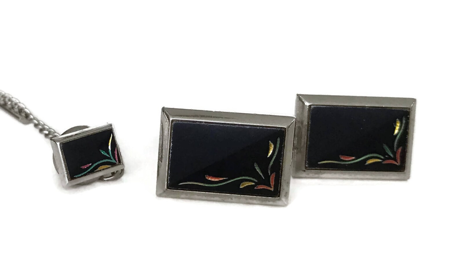 Vintage Swank Cufflink Set: Silver Tone Enamel Tie Tac, 1950s-60s - Etsy