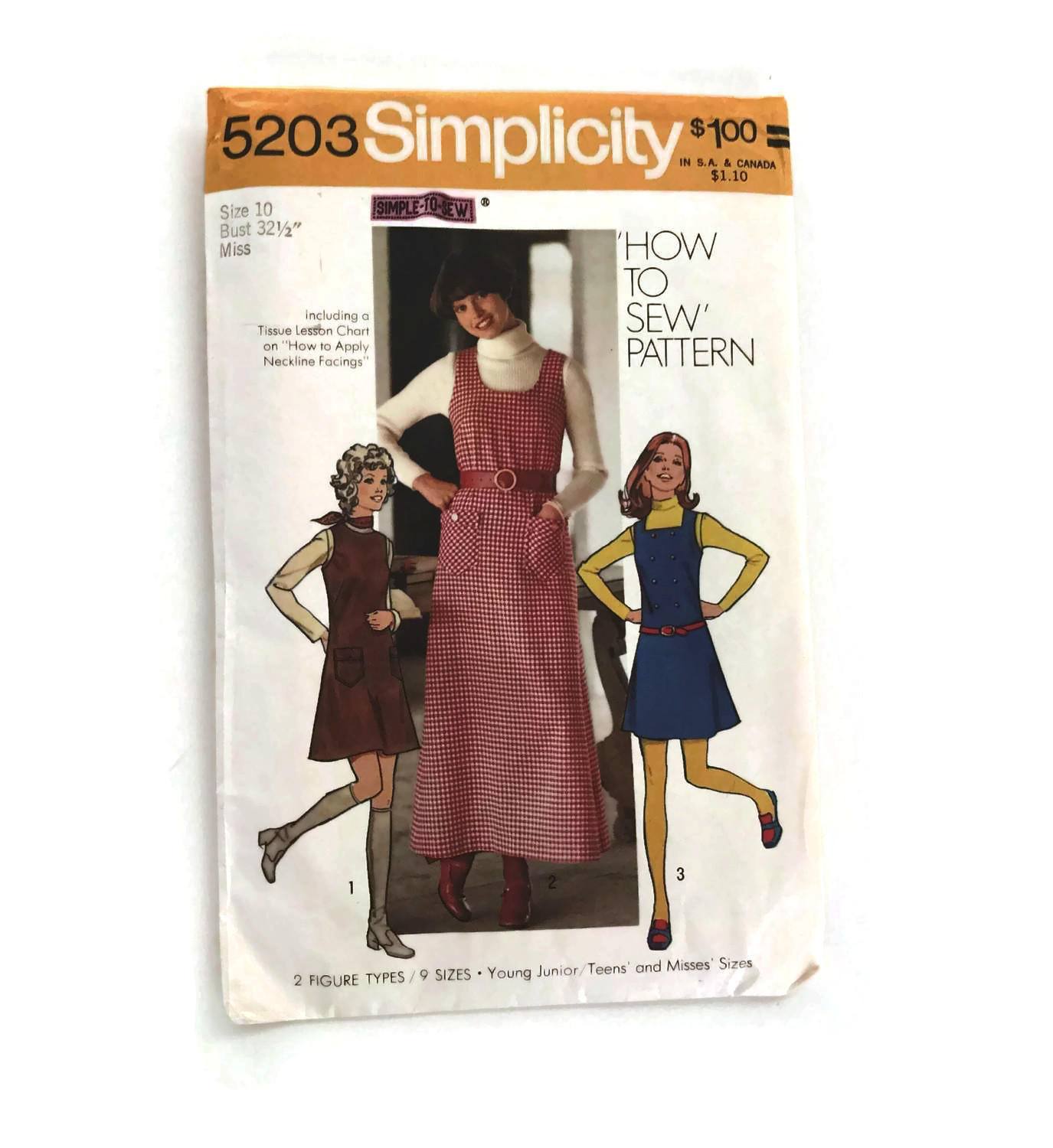Vintage 70's Simplicity Dress Jumper Sewing Pattern | Etsy