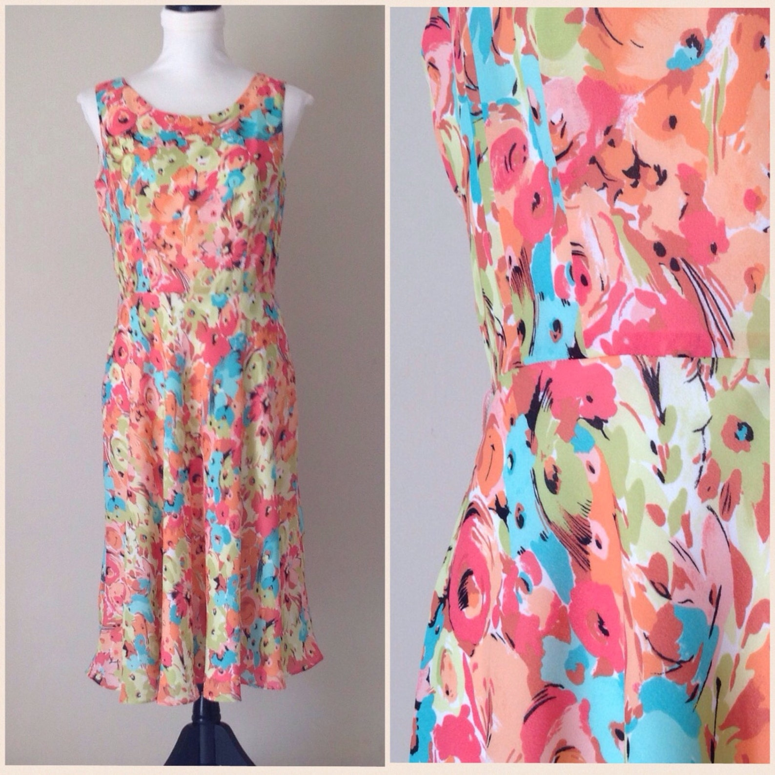Vintage Pendleton Dress Bright Florals Fitted Bodice Full - Etsy