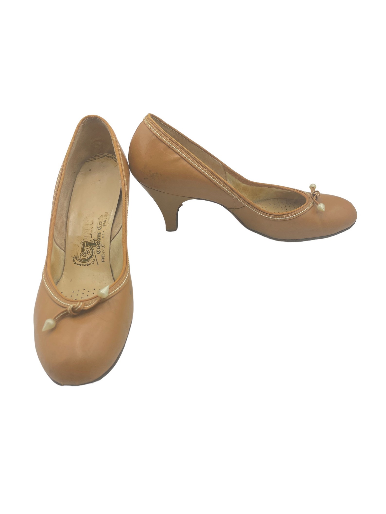 Vintage 1950s 1960s Heels Custom Grade Tan Leather With - Etsy
