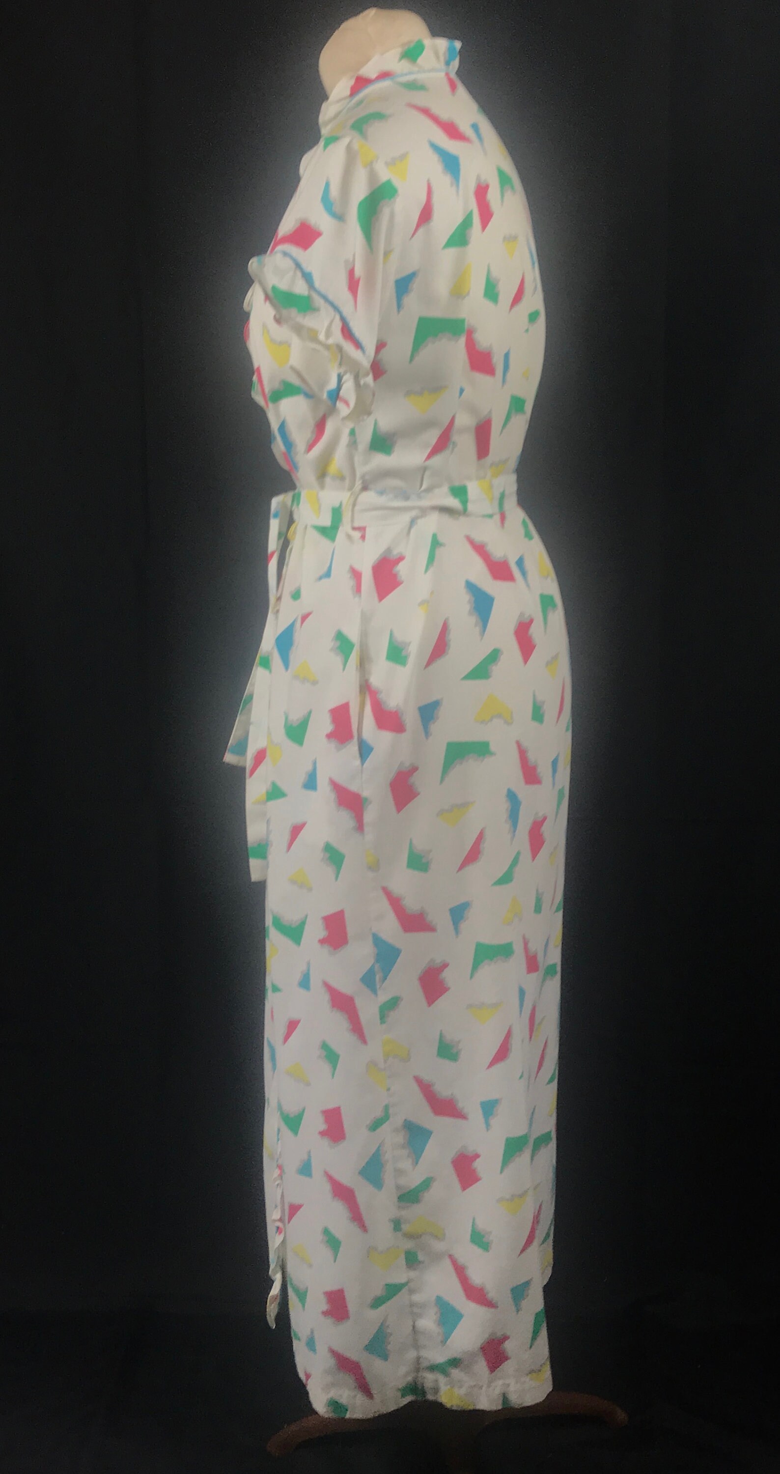 Vintage Long Robe Floor Length Sash Belt Ruffles Cotton | Etsy