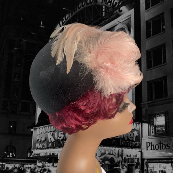 Vintage 1940s 1950s Juliet Cap with Feathers, Black H… - Gem