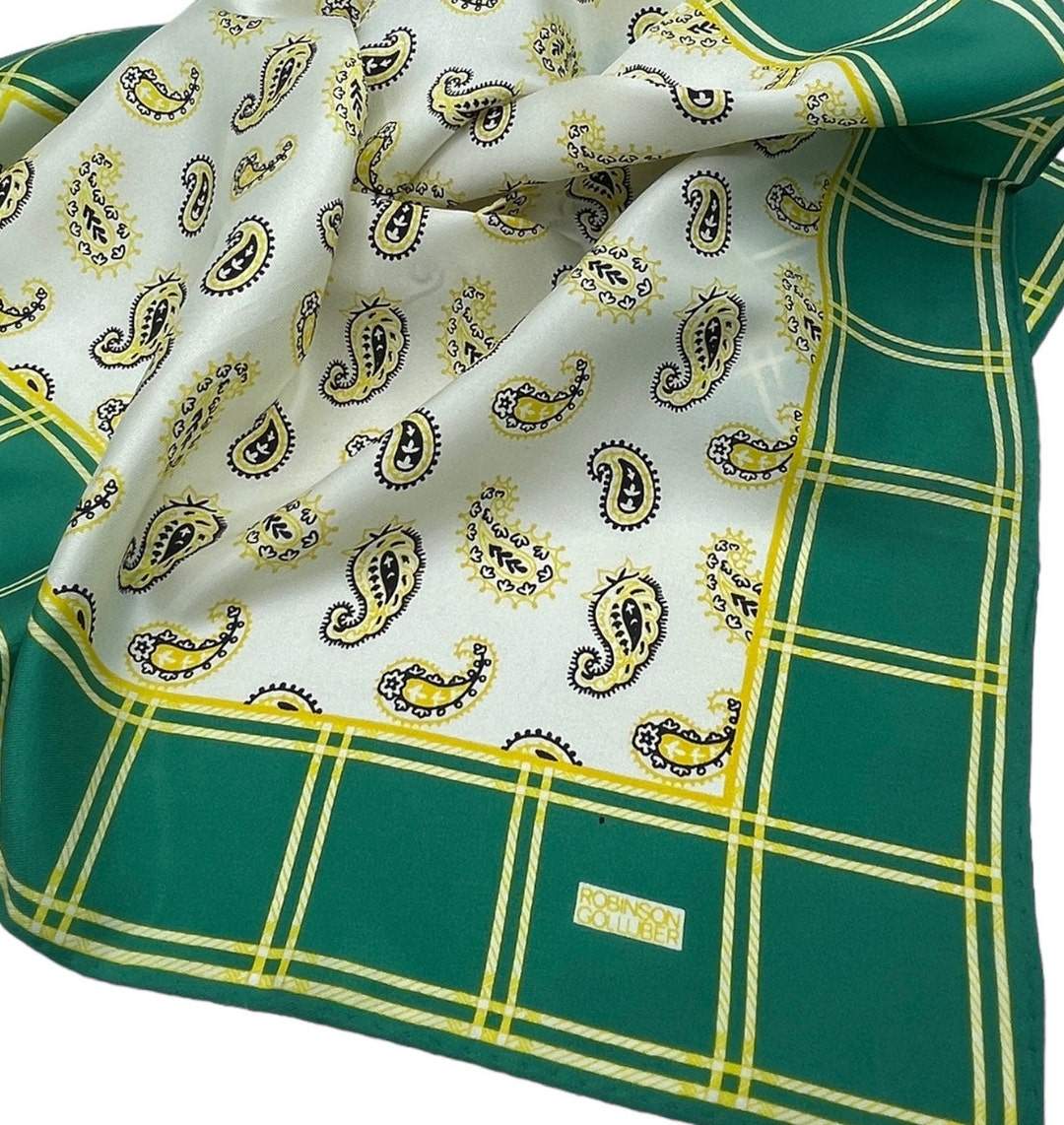 Vintage Neck Scarf, Robinson & Golluber Paisley Pattern Scarves, Green ...