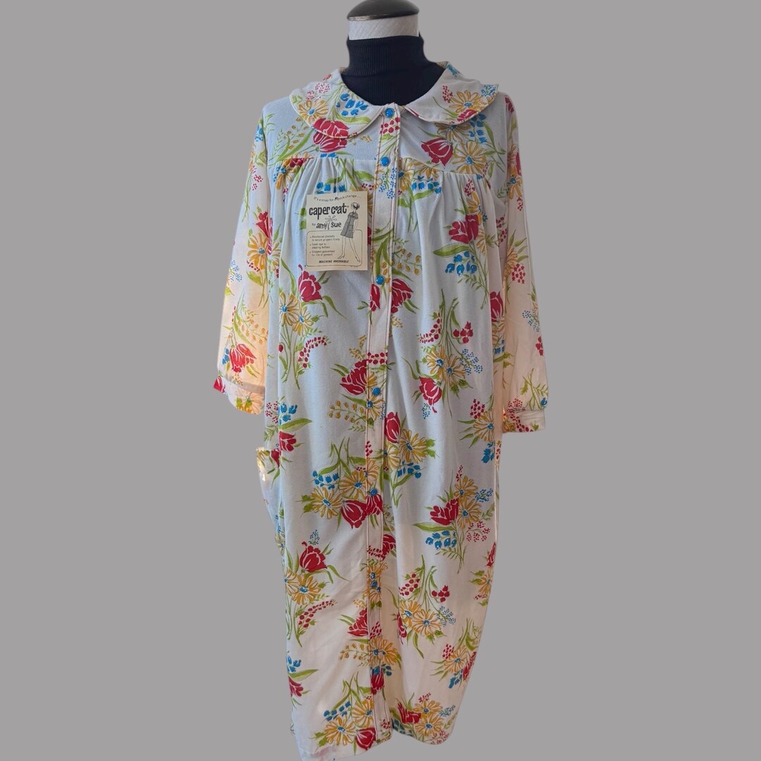Vintage 60s Floral Fleece Robe, Caper Coat Duster, New Old Stock, X ...