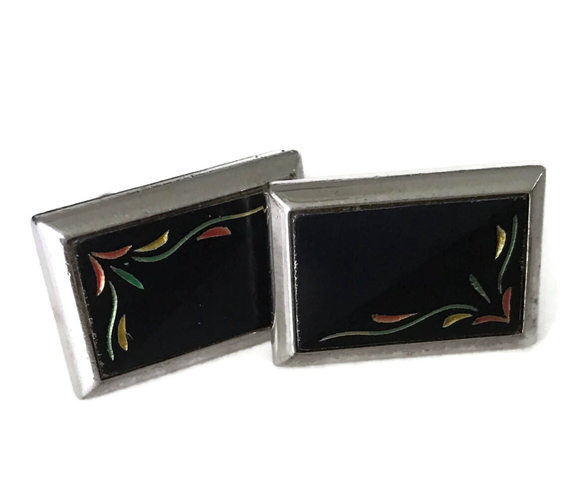 Vintage Swank Cufflink Set: Silver Tone Enamel Tie Tac, 1950s-60s - Etsy