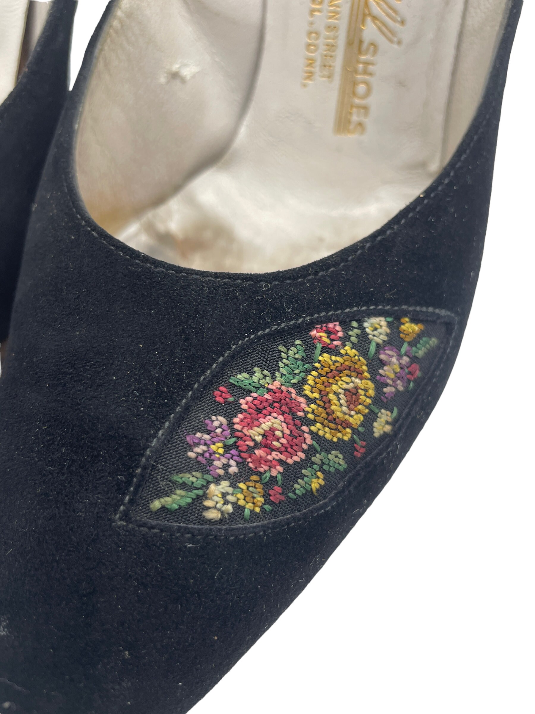 Vintage 1960s High Heels Black Suede With Needlepoint - Etsy