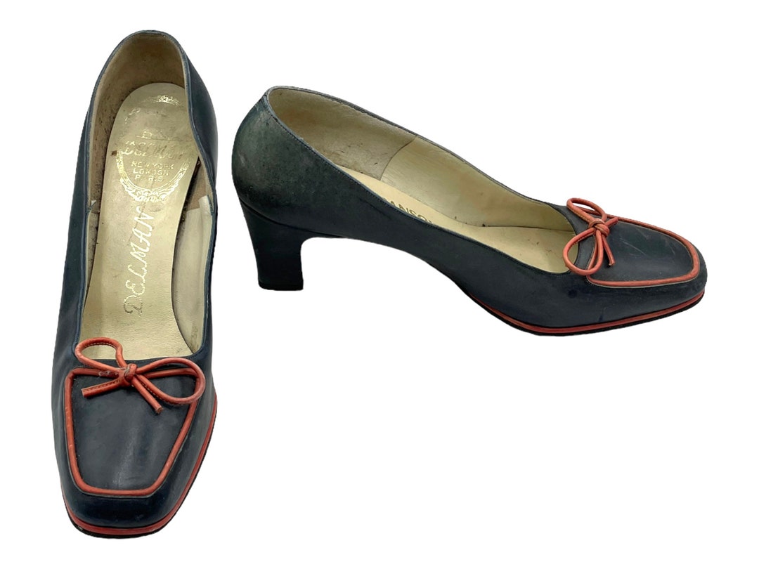 Vintage 1950s 1960s Heels Delman Handmade Leather Shoes Blue - Etsy