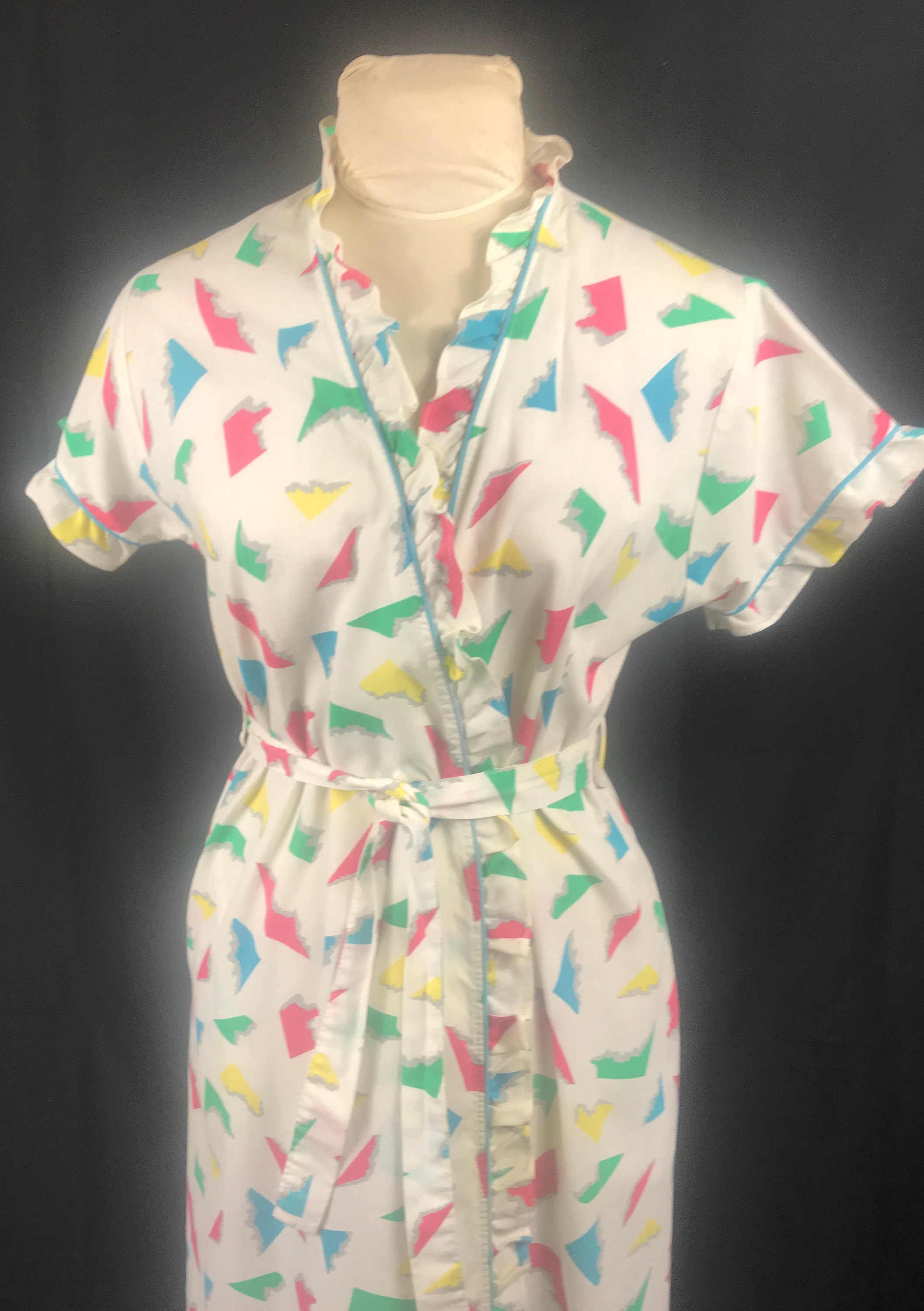 Vintage Long Robe Floor Length Sash Belt Ruffles Cotton | Etsy