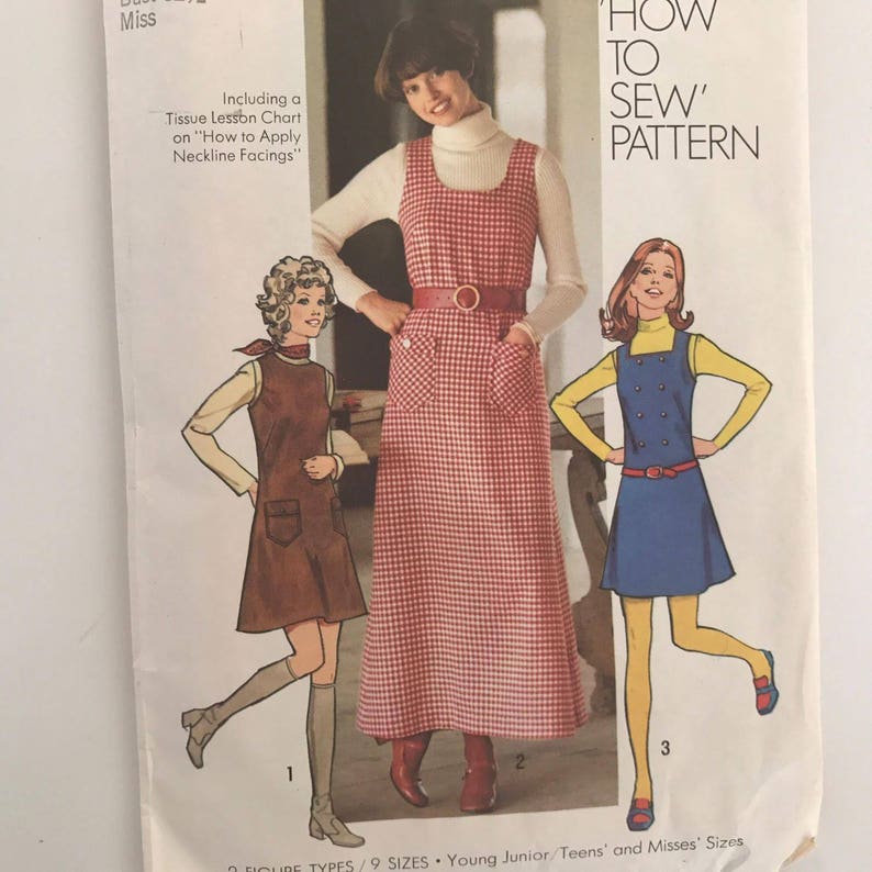 Vintage 70's Simplicity Dress Jumper Sewing Pattern - Etsy