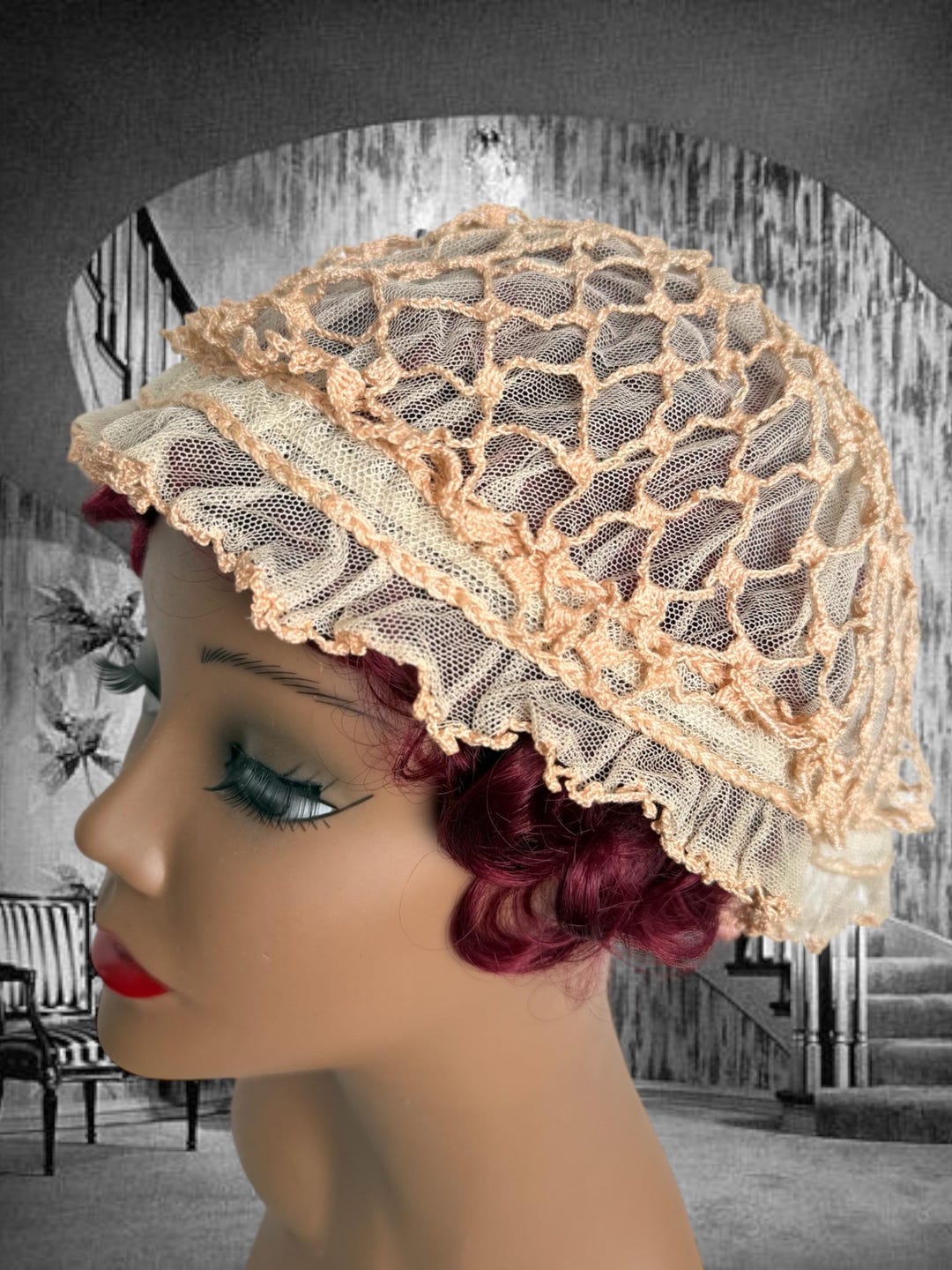 Vintage 1920s Crochet Night Cap, Antique Boudoir Cap, Night Bonnet ...