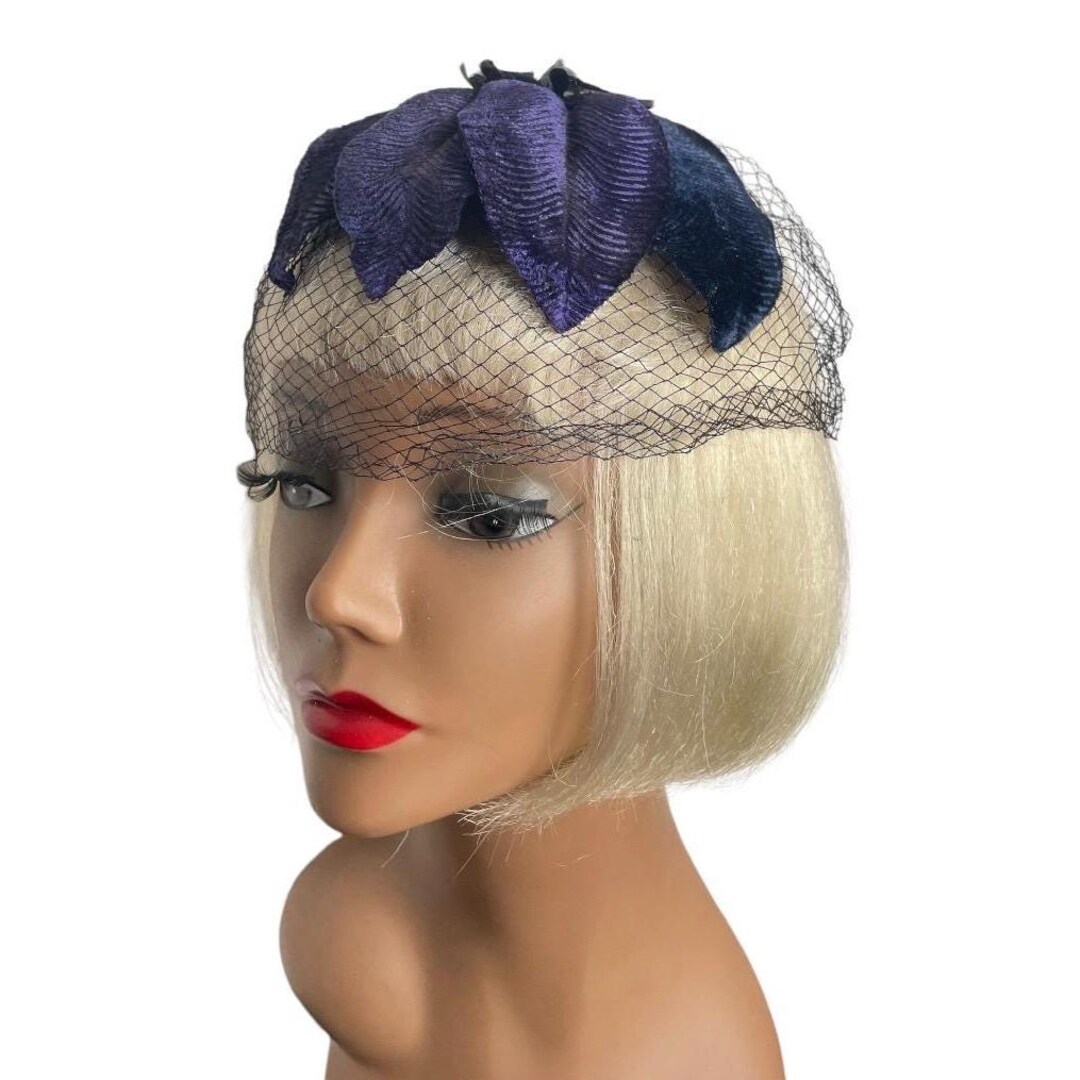 Vintage Navy Blue Fascinator: 1950s Floral Petal Veil Hat - Etsy