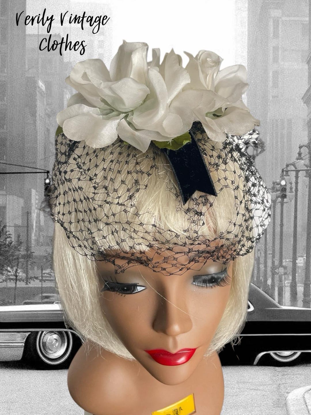 Vintage Floral Whimsy Hat, White Roses With a Veil, 1950s 1960d Flower ...